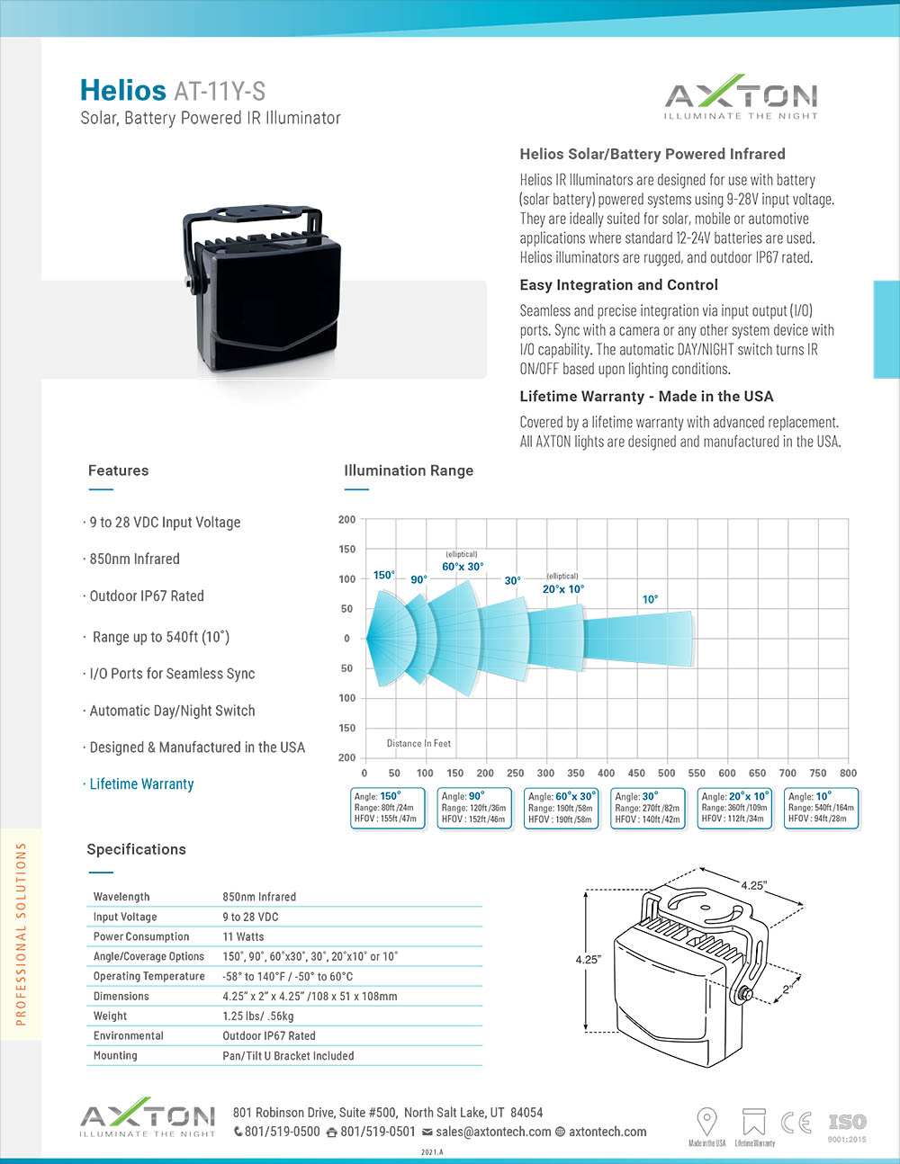 IR Illuminator for Solar, Battery, OFF-GRID Sys. | HELIOS AT11YS