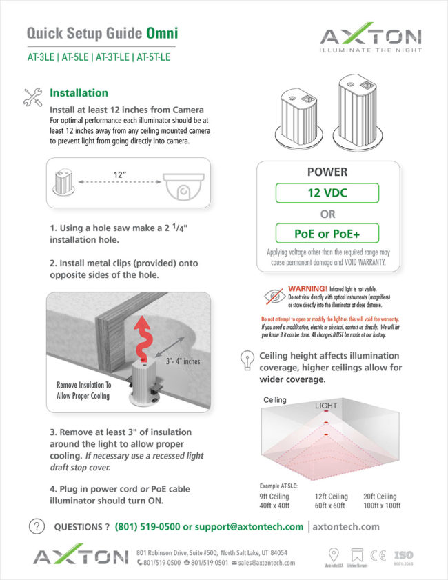 AXTON Interior IR Illuminator OMNI 5LE, 850nm IR Light, 1400ft.