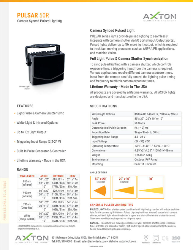 Pulsar 50R, Pulsed IR or White Light camera synced pulsed light